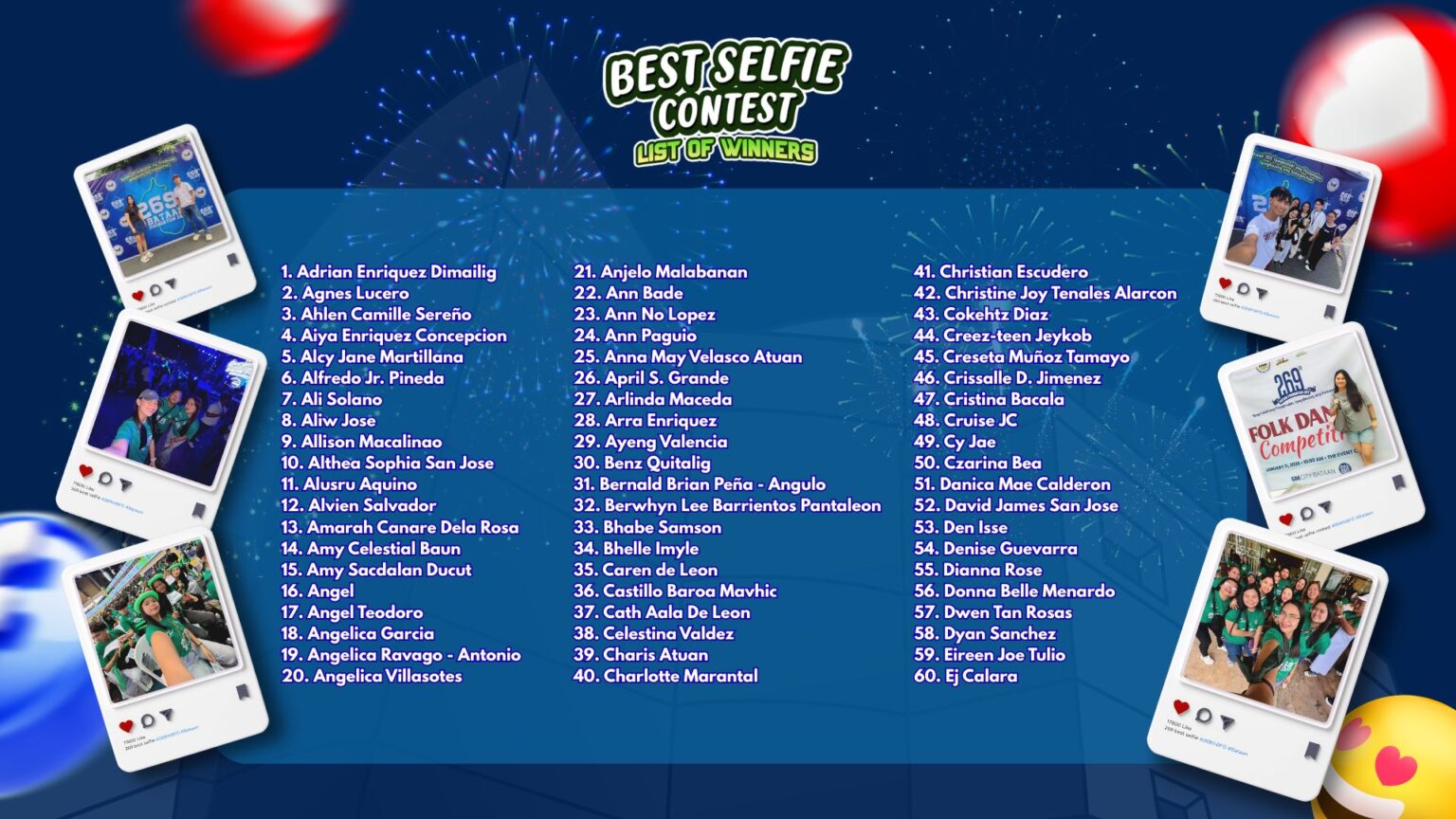 Congratulations sa 269 Best Selfie Winners! – Behold Bataan